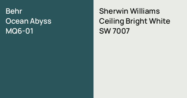 Behr Ocean Abyss vs. Sherwin Williams Ceiling Bright White comparison