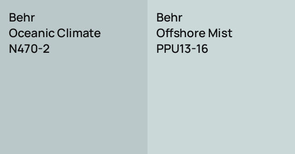Behr Oceanic Climate vs. Behr Offshore Mist comparison