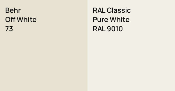 Behr Off White vs. RAL Classic Pure White comparison