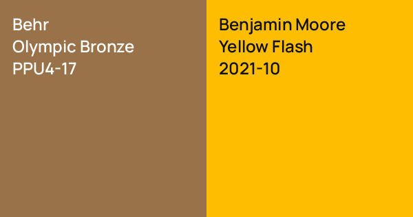Behr Olympic Bronze vs. Benjamin Moore Yellow Flash comparison