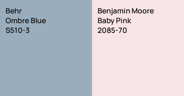 Behr Ombre Blue vs. Benjamin Moore Baby Pink comparison