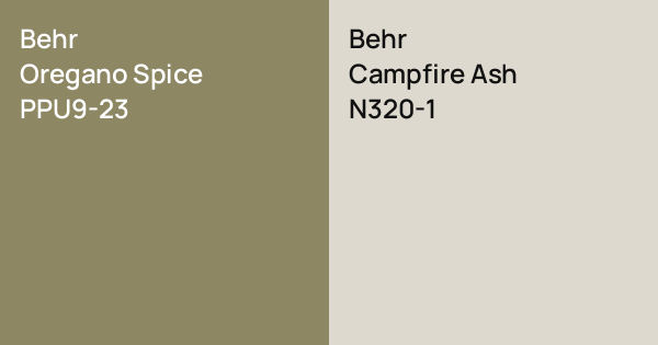 Behr Oregano Spice vs. Behr Campfire Ash comparison
