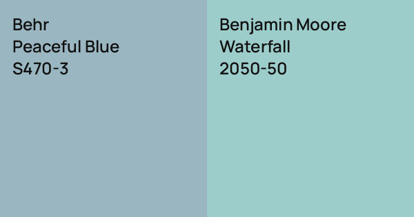 Behr Peaceful Blue vs. Benjamin Moore Waterfall comparison