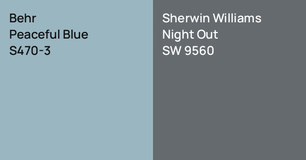 Behr Peaceful Blue vs. Sherwin Williams Night Out comparison