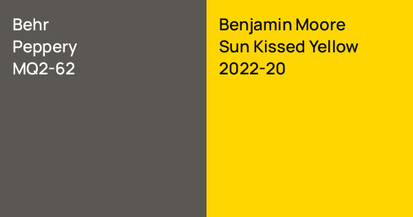 Behr Peppery vs. Benjamin Moore Sun Kissed Yellow comparison