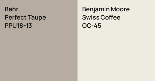 Behr Perfect Taupe vs. Benjamin Moore Swiss Coffee comparison