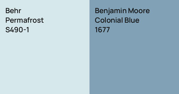 Behr Permafrost vs. Benjamin Moore Colonial Blue comparison