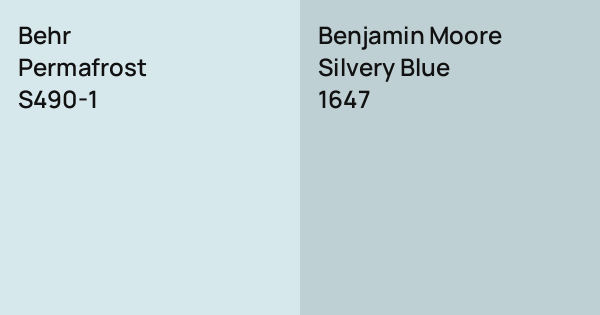 Behr Permafrost vs. Benjamin Moore Silvery Blue comparison