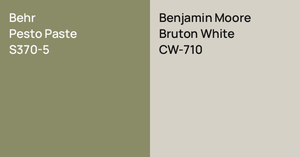 Behr Pesto Paste vs. Benjamin Moore Bruton White comparison