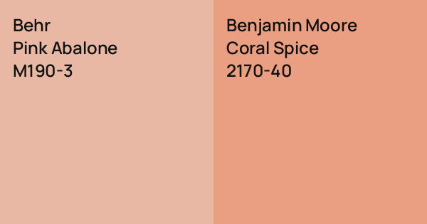 Behr Pink Abalone vs. Benjamin Moore Coral Spice comparison