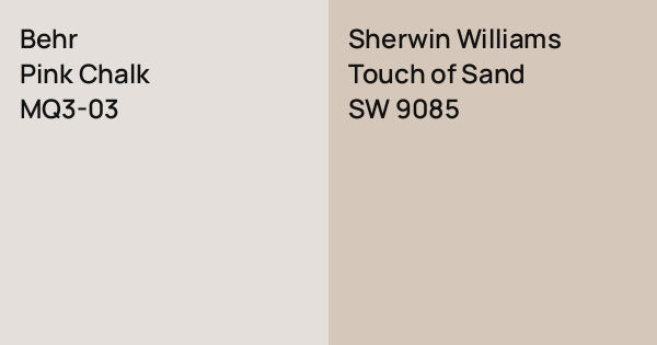 Behr Pink Chalk vs. Sherwin Williams Touch of Sand comparison