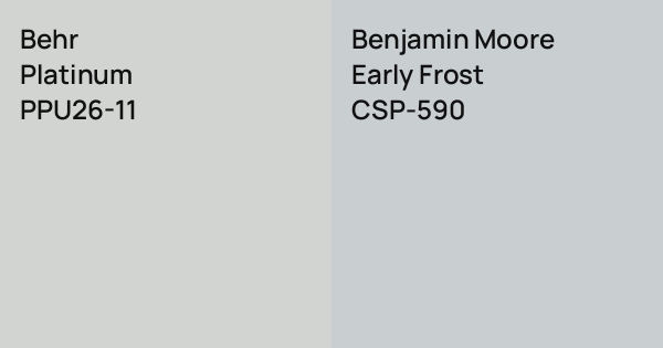 Behr Platinum vs. Benjamin Moore Early Frost comparison