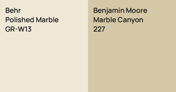 Behr Polished Marble vs. Benjamin Moore Marble Canyon comparison
