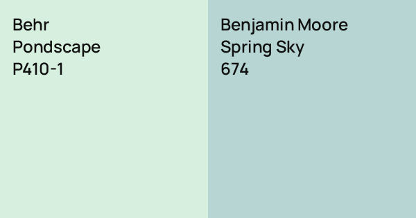 Behr Pondscape vs. Benjamin Moore Spring Sky comparison
