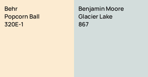 Behr Popcorn Ball vs. Benjamin Moore Glacier Lake comparison