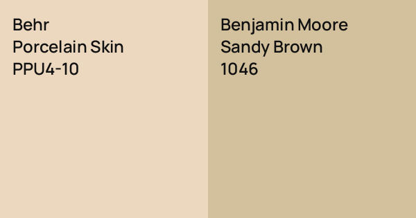 Behr Porcelain Skin vs. Benjamin Moore Sandy Brown comparison