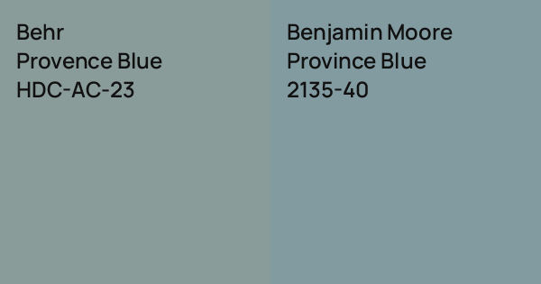 Behr Provence Blue vs. Benjamin Moore Province Blue comparison