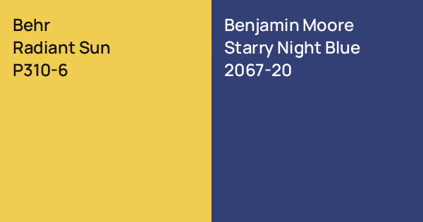 Behr Radiant Sun vs. Benjamin Moore Starry Night Blue comparison