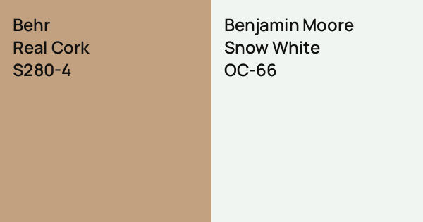 Behr Real Cork vs. Benjamin Moore Snow White comparison
