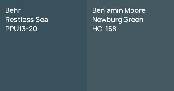 Behr Restless Sea vs. Benjamin Moore Newburg Green comparison