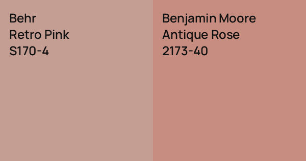 Behr Retro Pink vs. Benjamin Moore Antique Rose comparison