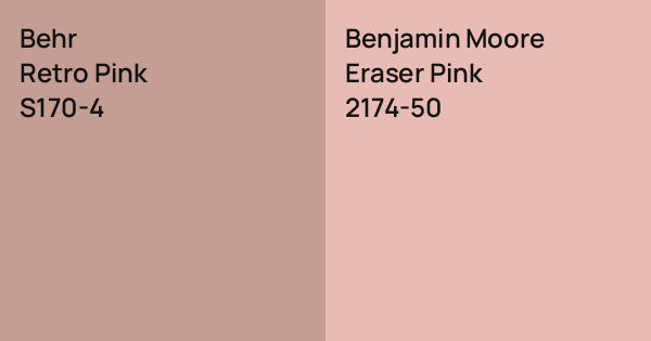 Behr Retro Pink vs. Benjamin Moore Eraser Pink comparison