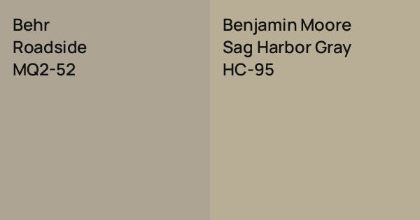 Behr Roadside vs. Benjamin Moore Sag Harbor Gray comparison