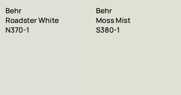 Behr Roadster White vs. Behr Moss Mist comparison
