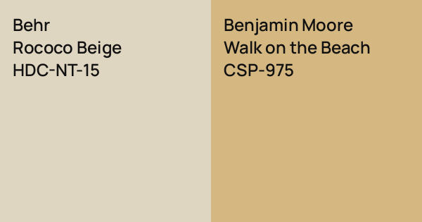 Behr Rococo Beige vs. Benjamin Moore Walk on the Beach comparison