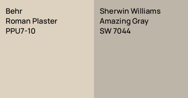 Behr Roman Plaster vs. Sherwin Williams Amazing Gray comparison