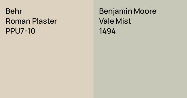 Behr Roman Plaster vs. Benjamin Moore Vale Mist comparison