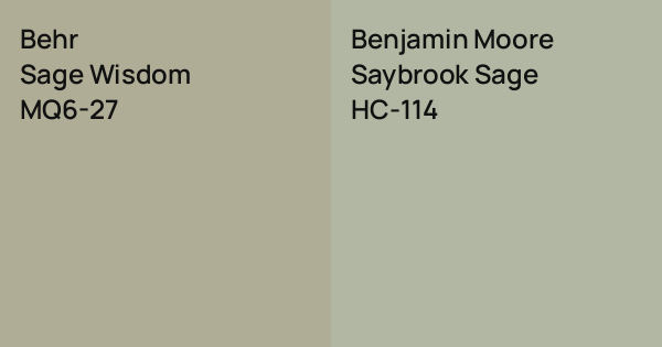 Behr Sage Wisdom vs. Benjamin Moore Saybrook Sage comparison