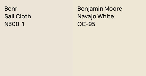 Behr Sail Cloth vs. Benjamin Moore Navajo White comparison