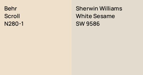 Behr Scroll vs. Sherwin Williams White Sesame comparison