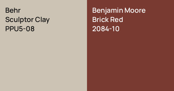 Behr Sculptor Clay vs. Benjamin Moore Brick Red comparison