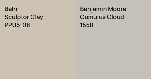 Behr Sculptor Clay vs. Benjamin Moore Cumulus Cloud comparison