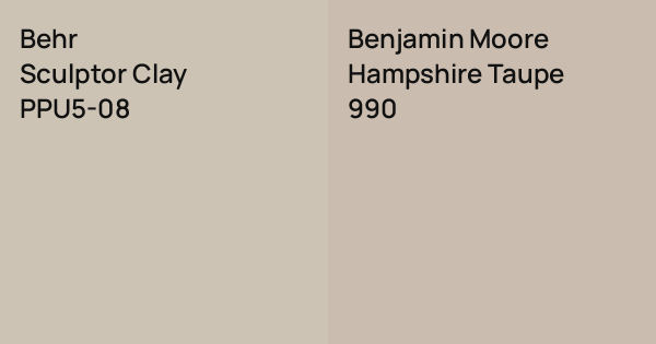 Behr Sculptor Clay vs. Benjamin Moore Hampshire Taupe comparison