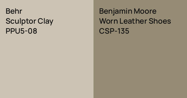Behr Sculptor Clay vs. Benjamin Moore Worn Leather Shoes comparison