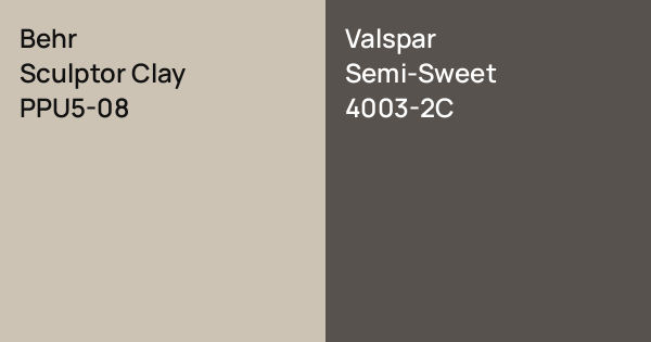Behr Sculptor Clay vs. Valspar Semi-Sweet comparison