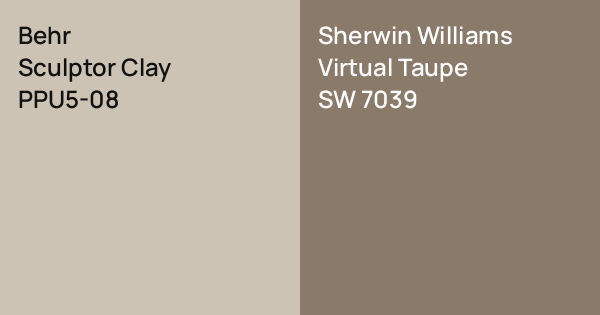 Behr Sculptor Clay vs. Sherwin Williams Virtual Taupe comparison