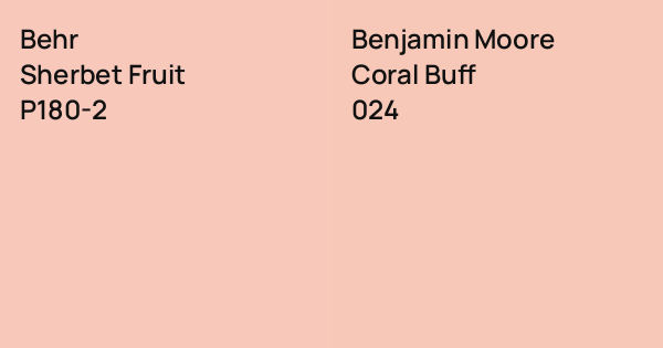 Behr Sherbet Fruit vs. Benjamin Moore Coral Buff comparison