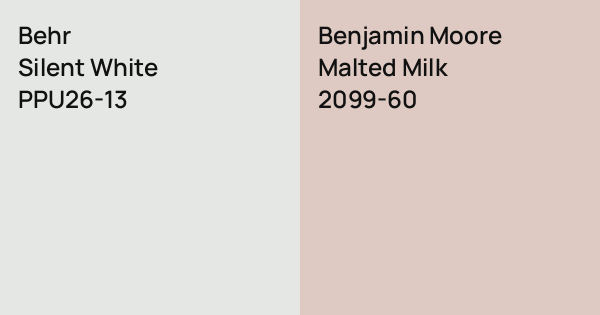 Behr Silent White vs. Benjamin Moore Malted Milk comparison