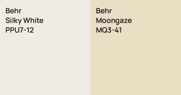 Behr Silky White vs. Behr Moongaze comparison