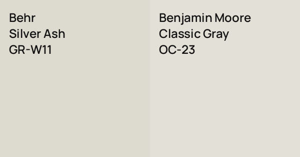 Behr Silver Ash vs. Benjamin Moore Classic Gray comparison