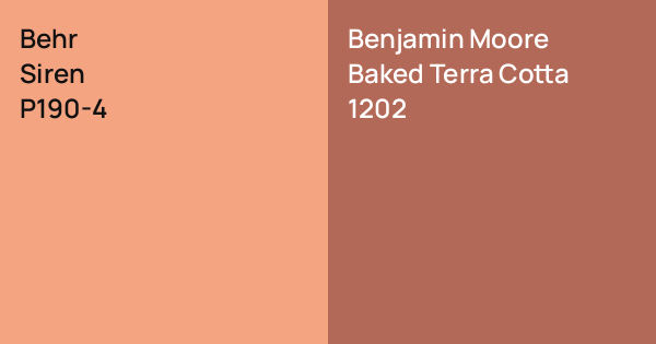 Behr Siren vs. Benjamin Moore Baked Terra Cotta comparison