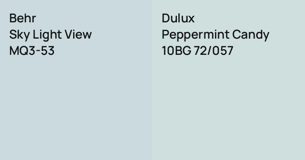 Behr Sky Light View vs. Dulux Peppermint Candy comparison