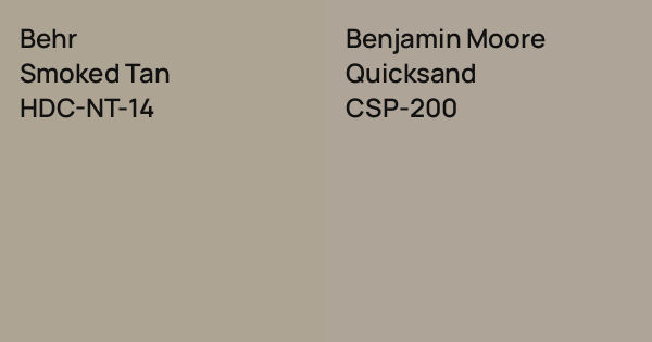 Behr Smoked Tan vs. Benjamin Moore Quicksand comparison