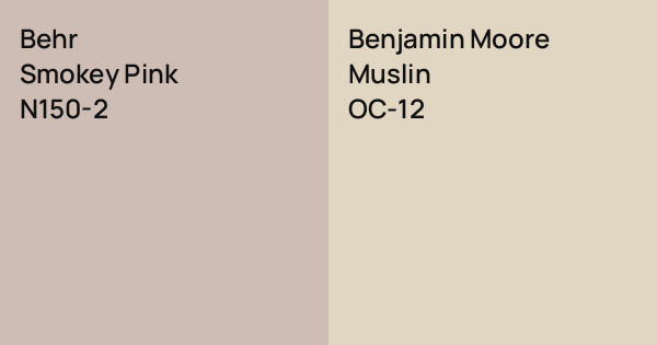 Behr Smokey Pink vs. Benjamin Moore Muslin comparison