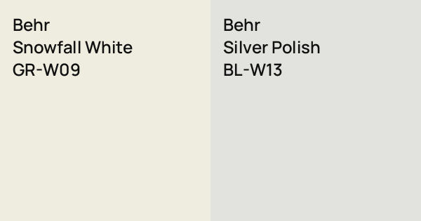 Behr Snowfall White vs. Behr Silver Polish comparison