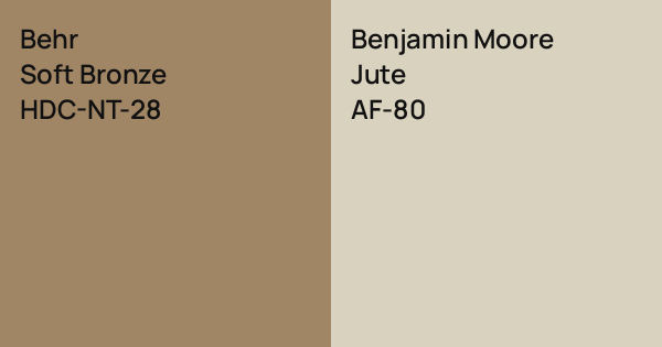Behr Soft Bronze vs. Benjamin Moore Jute comparison